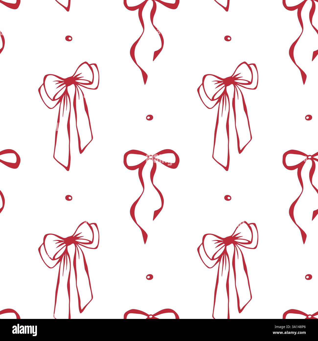 Red bows. Coquette core. Seamless pattern EPS vector hand drawn for ...