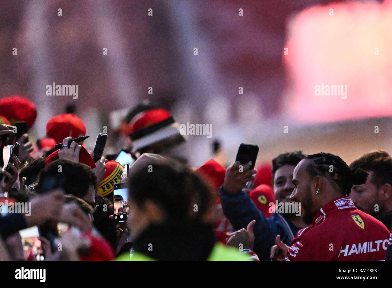 Formula 1 driver team Ferrari Lewis Hamilton greeting the supporters ...