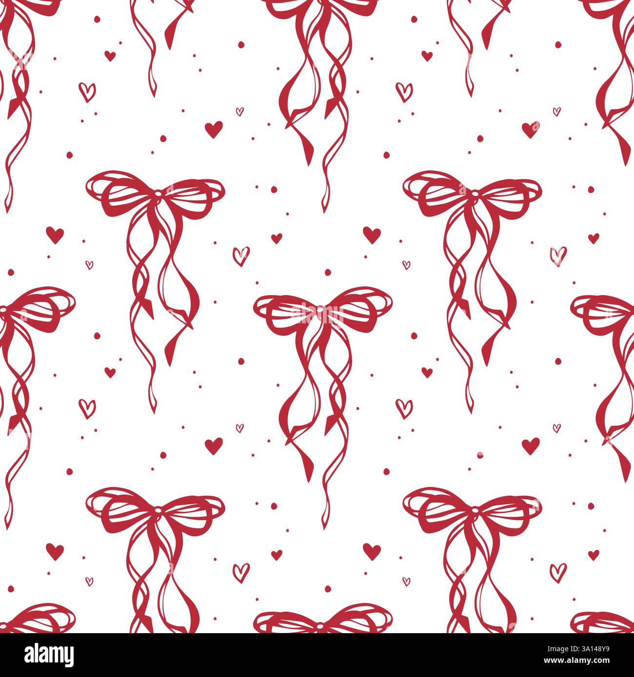 Red double bows and hearts. Coquette core. Seamless pattern EPS vector ...