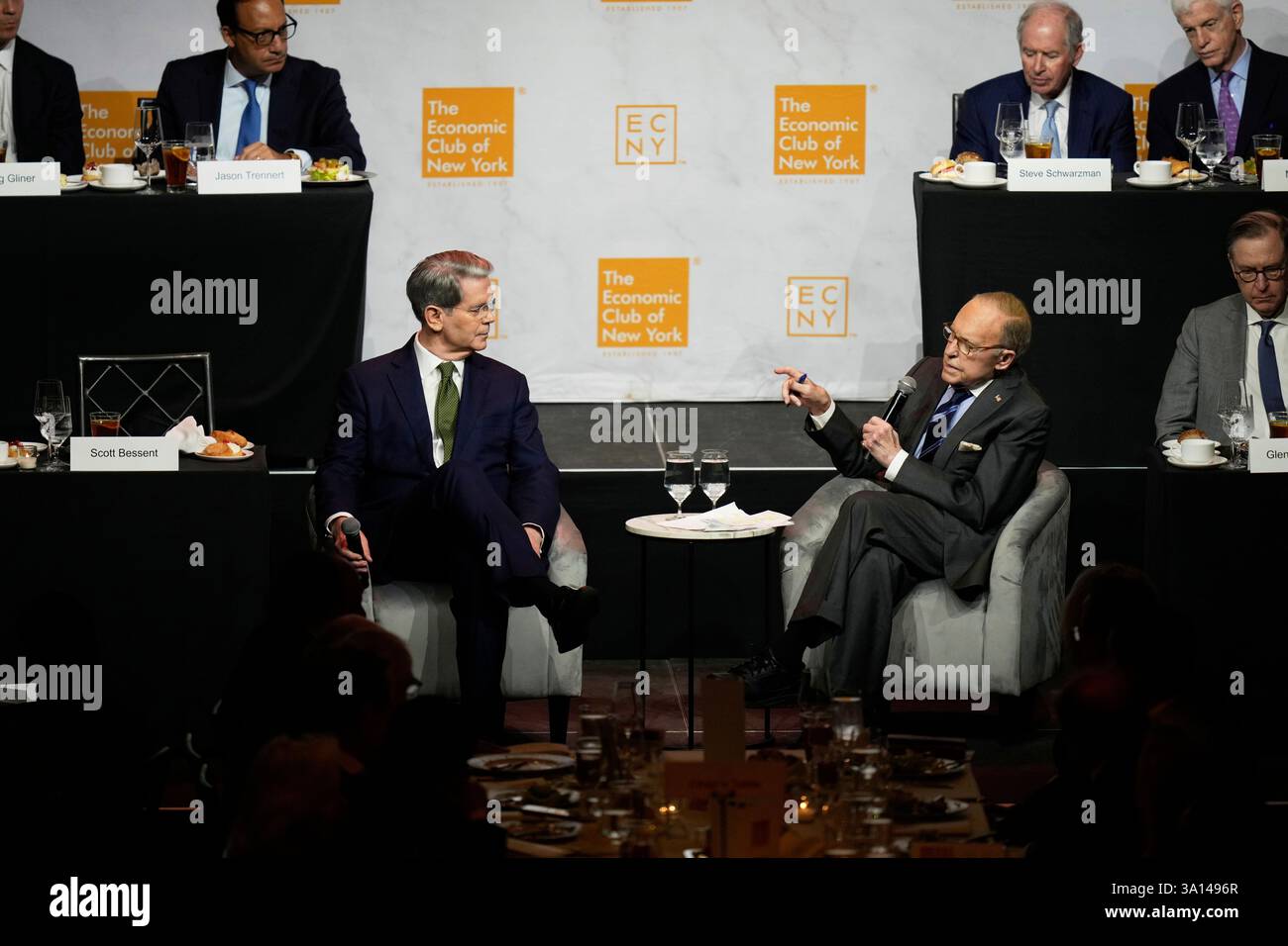 Scott Bessent, United States Secretary of the Treasury, left, speaks ...