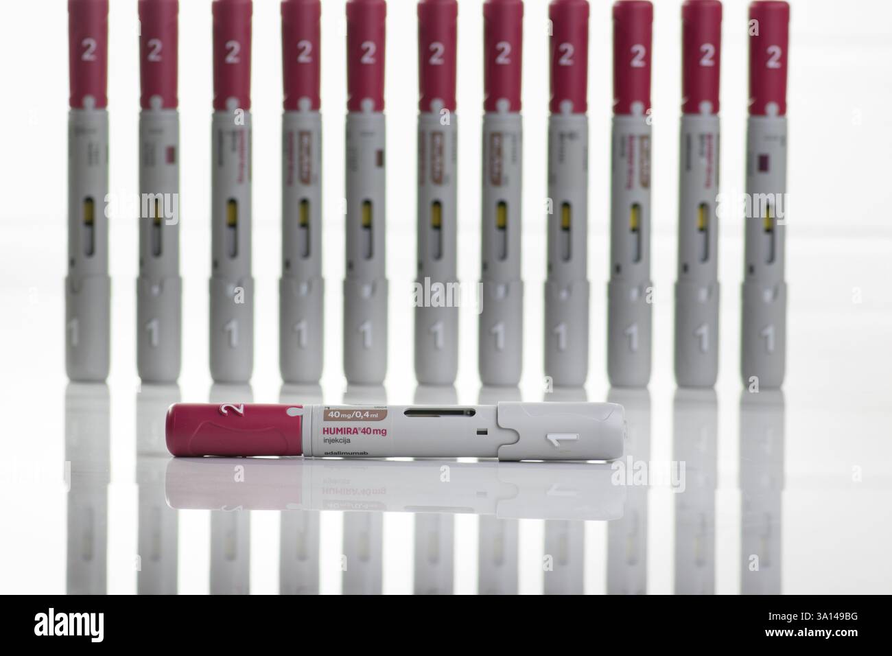 VINKOVCI, CROATIA, 05.26.2020:Organized display of medical injection ...