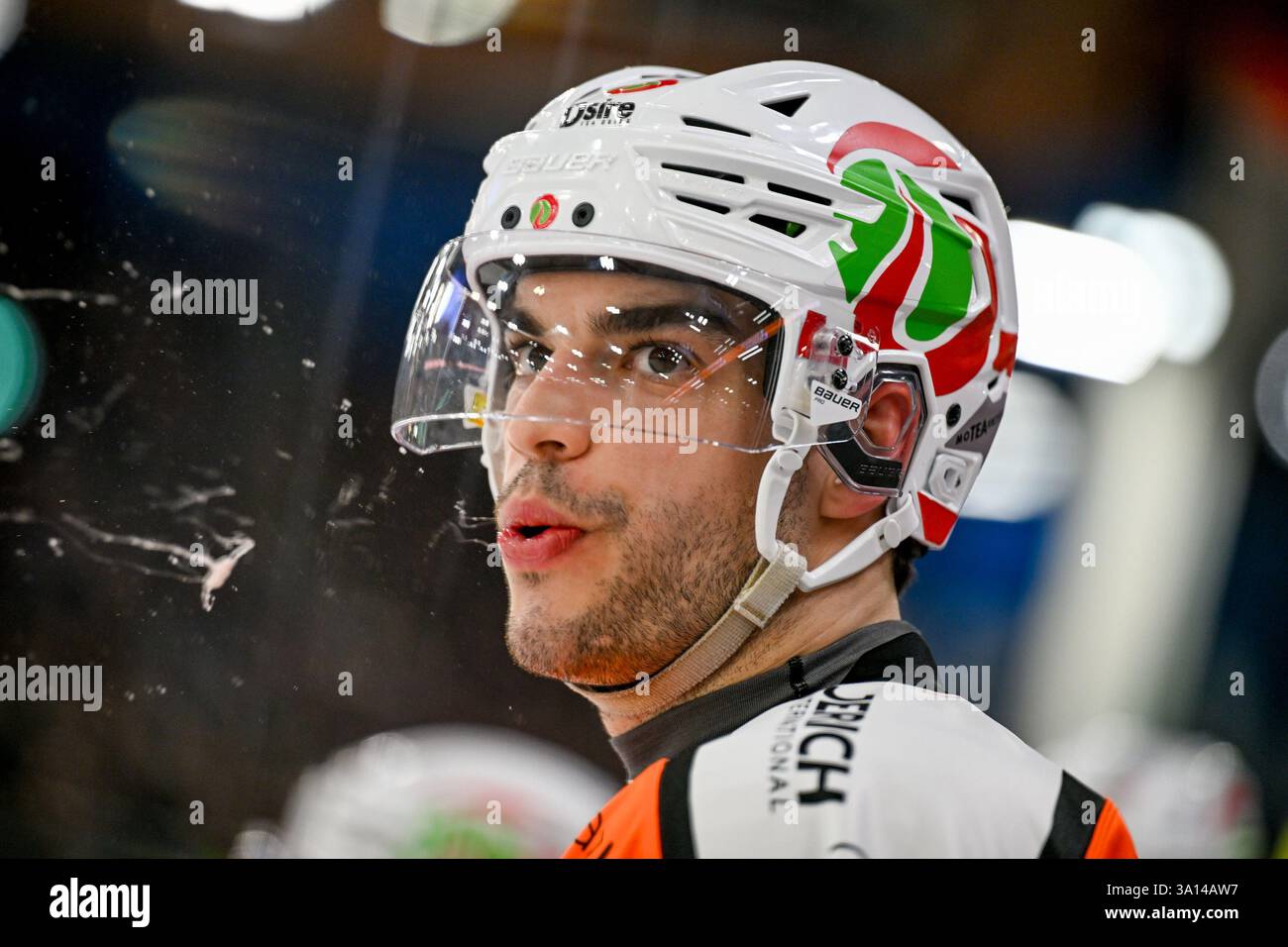 LINZ, AUSTRIA -MARCH 6: Lukas Haudum of Graz 99ers during the win2day ICE Hockey League Match QF ...