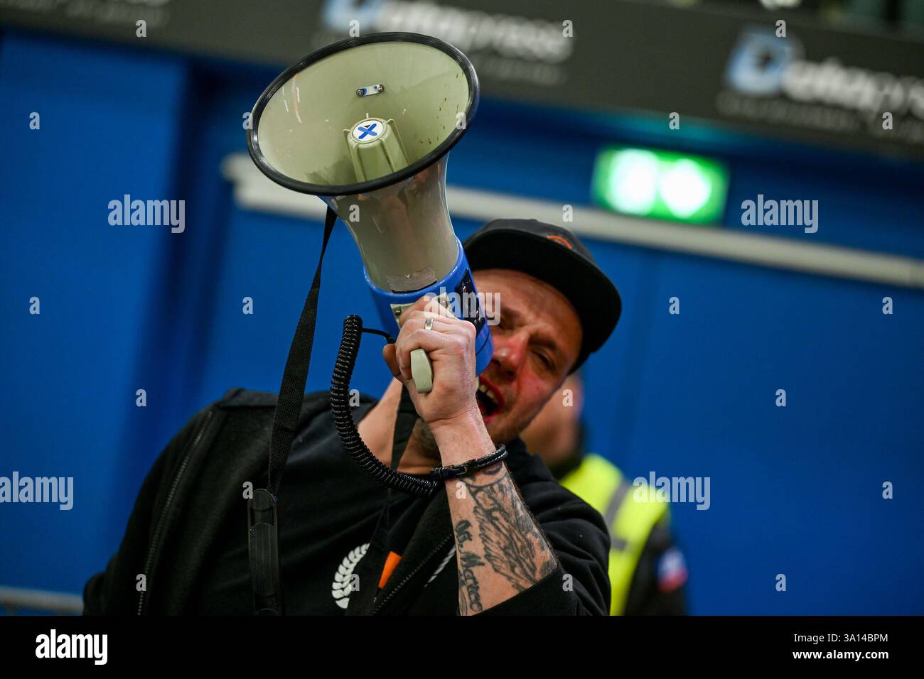 LINZ, AUSTRIA -MARCH 6: Fans of Graz 99ers during the win2day ICE Hockey League Match QF MD3 ...