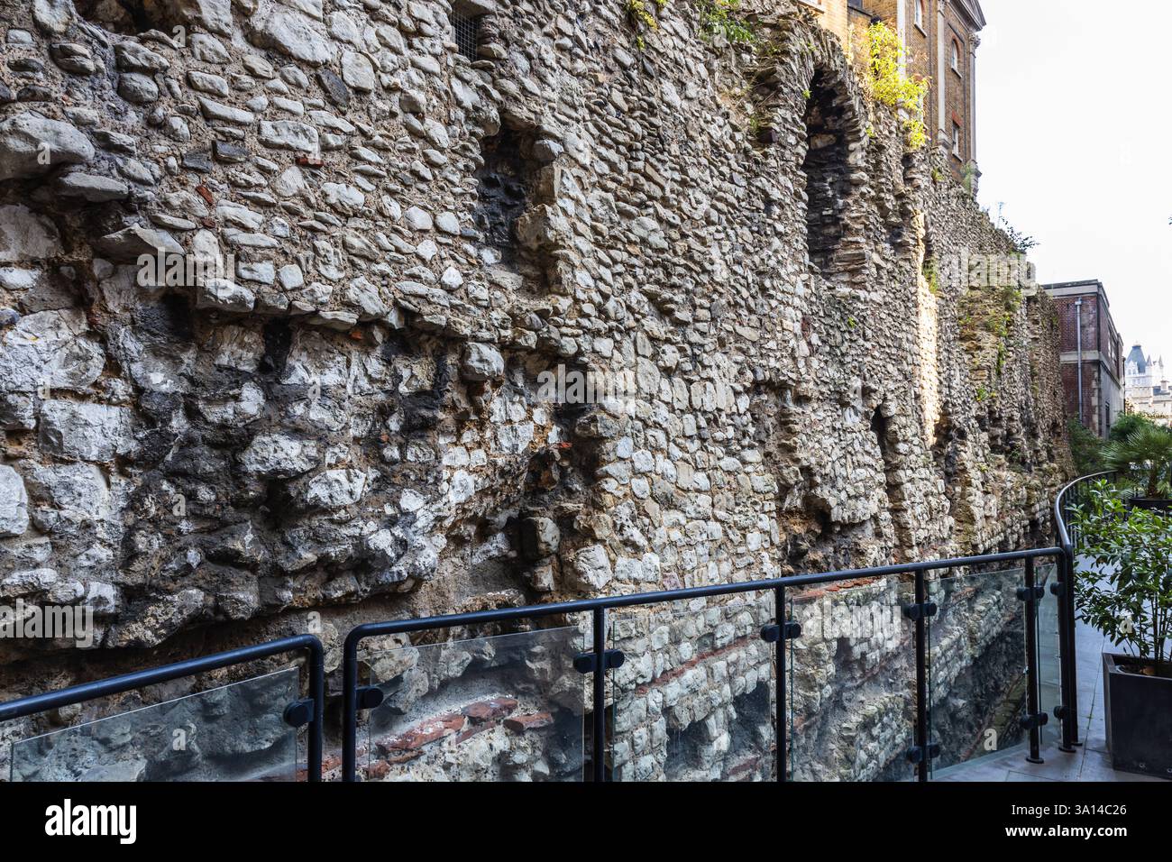 Ancient Roman and Medieval London city wall with historic stone ...