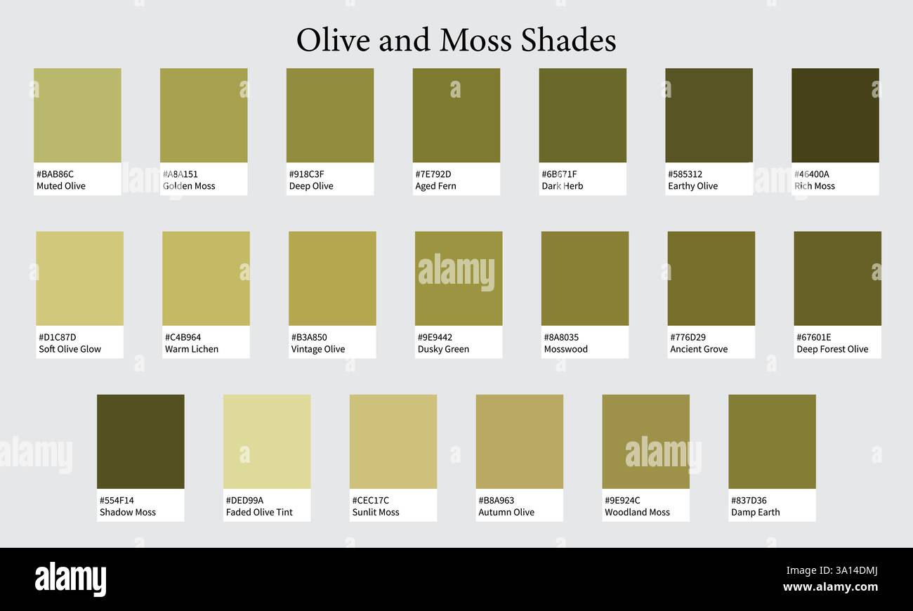 Color Palettes 20 Shades of Olive and Moss - Green, Warm, Military ...