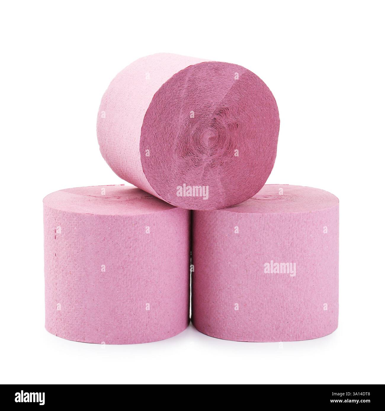 Pink toilet paper rolls isolated on white Stock Photo - Alamy