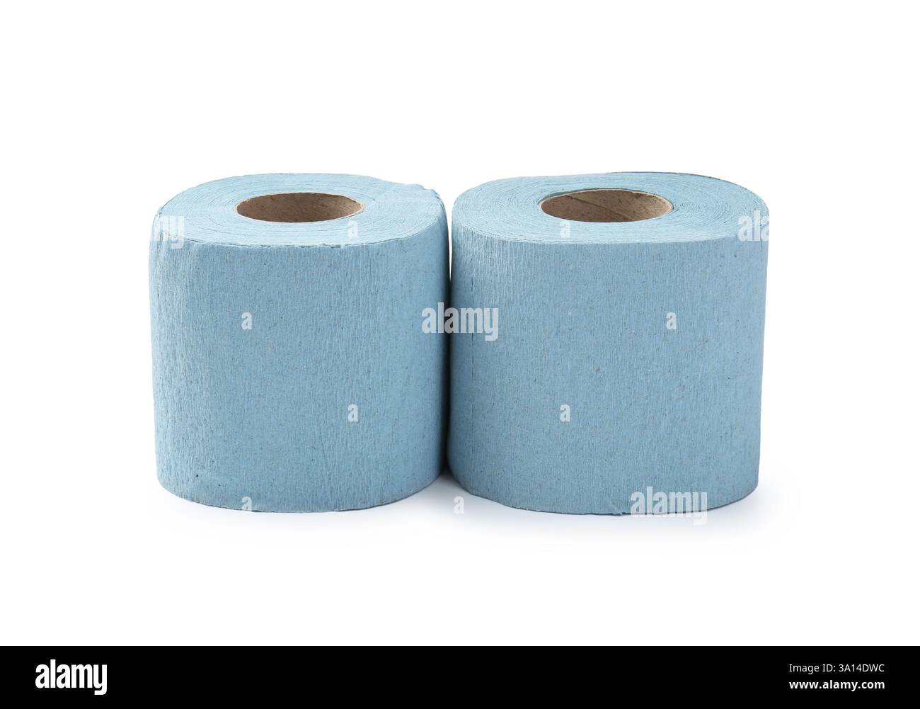 Light blue toilet paper rolls isolated on white Stock Photo - Alamy