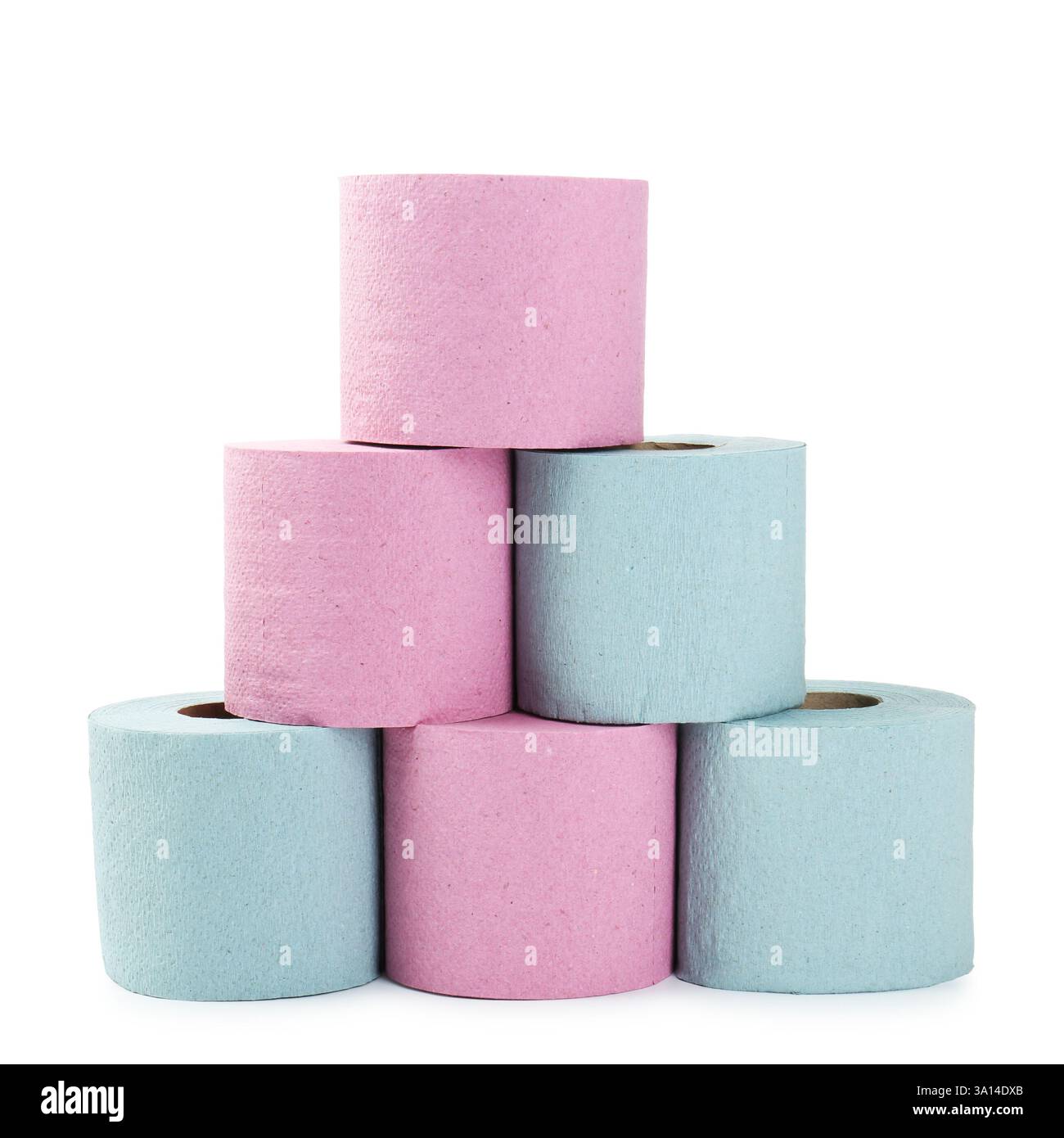 Stack of colorful toilet paper rolls isolated on white Stock Photo - Alamy