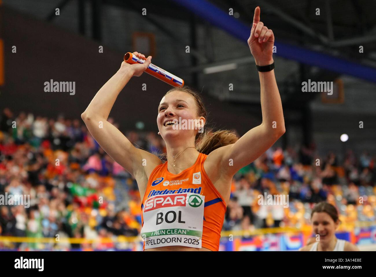 Femke Bol of the Netherlands celebrates aas she crosses finish line of ...
