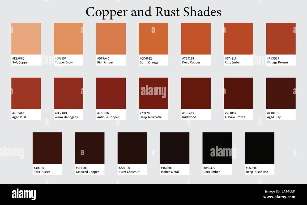 Color Palette 20 Shades of Copper and Rust - Burnt Brown, Warm, Aged ...