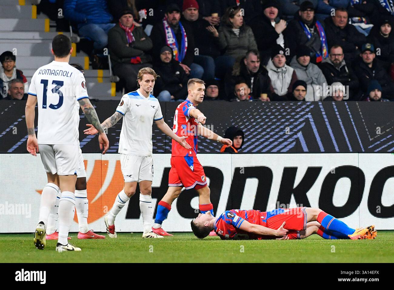 Lukas Cerv (Plzen) lays on the ground after a foul during the UEFA ...