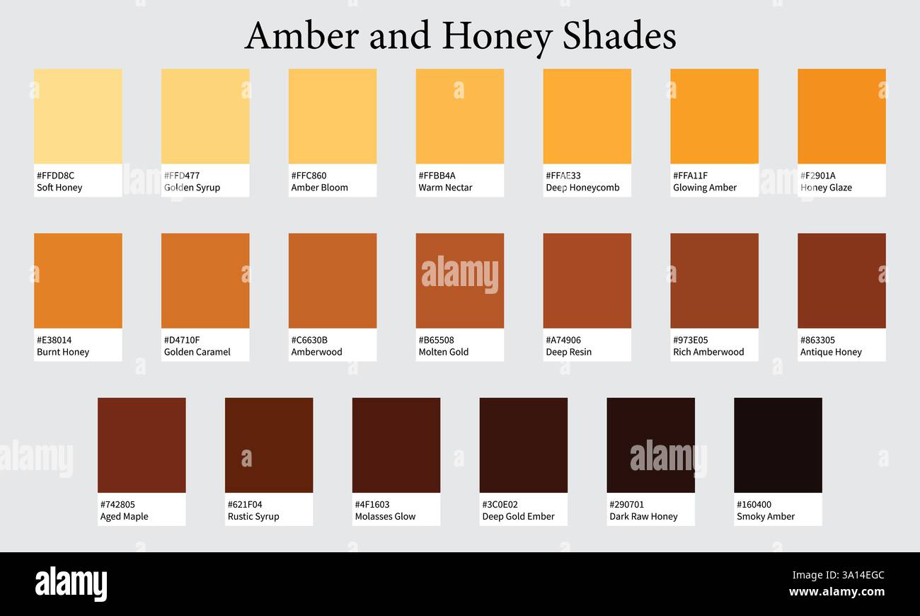 Color Palette 20 Shades of Amber and Honey - Dark Yellow, Warm, Golden ...