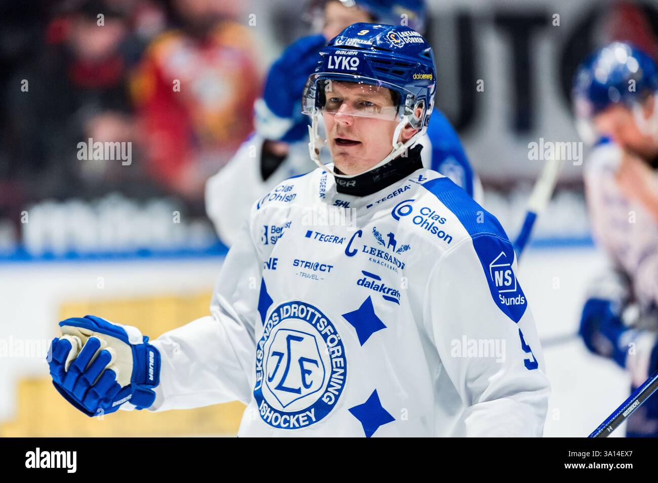 250306 Leksands Patrik Zackrisson deppar under ishockeymatchen i SHL ...