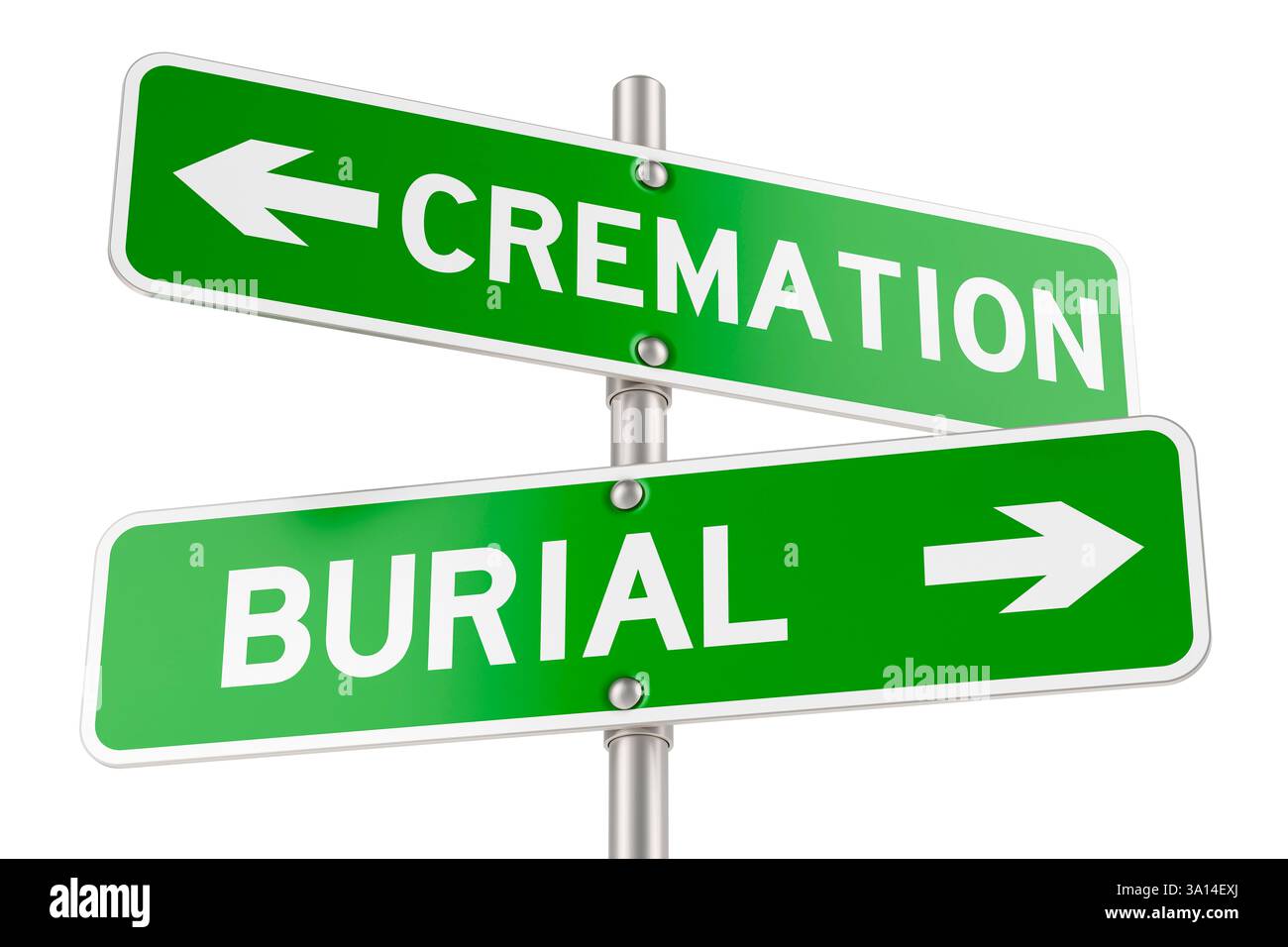 Cremation or Burial. Opposite traffic sign, 3D rendering isolated on ...
