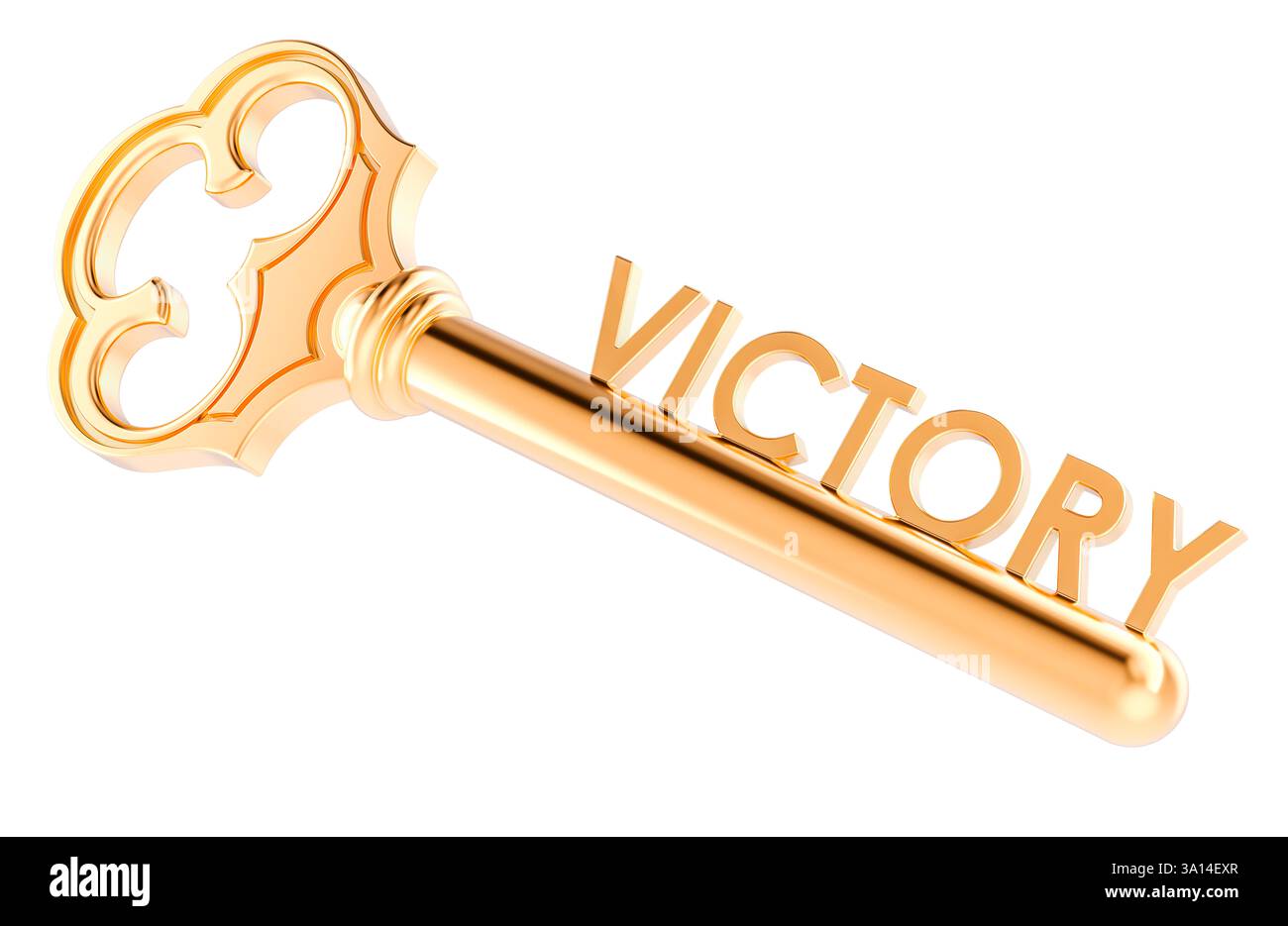 Key to Victory, concept with golden key. 3D rendering isolated on white ...