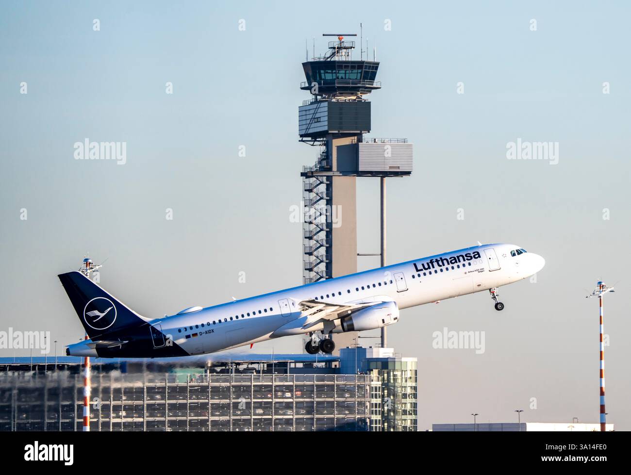 Lufthansa Airbus A321 aircraft taking off on the main southern runway ...