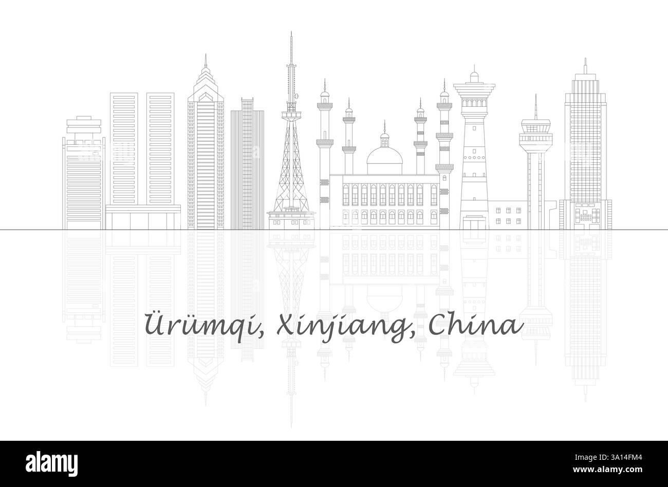 Outline Skyline panorama of city of Urumqi, Xinjiang, China - vector ...
