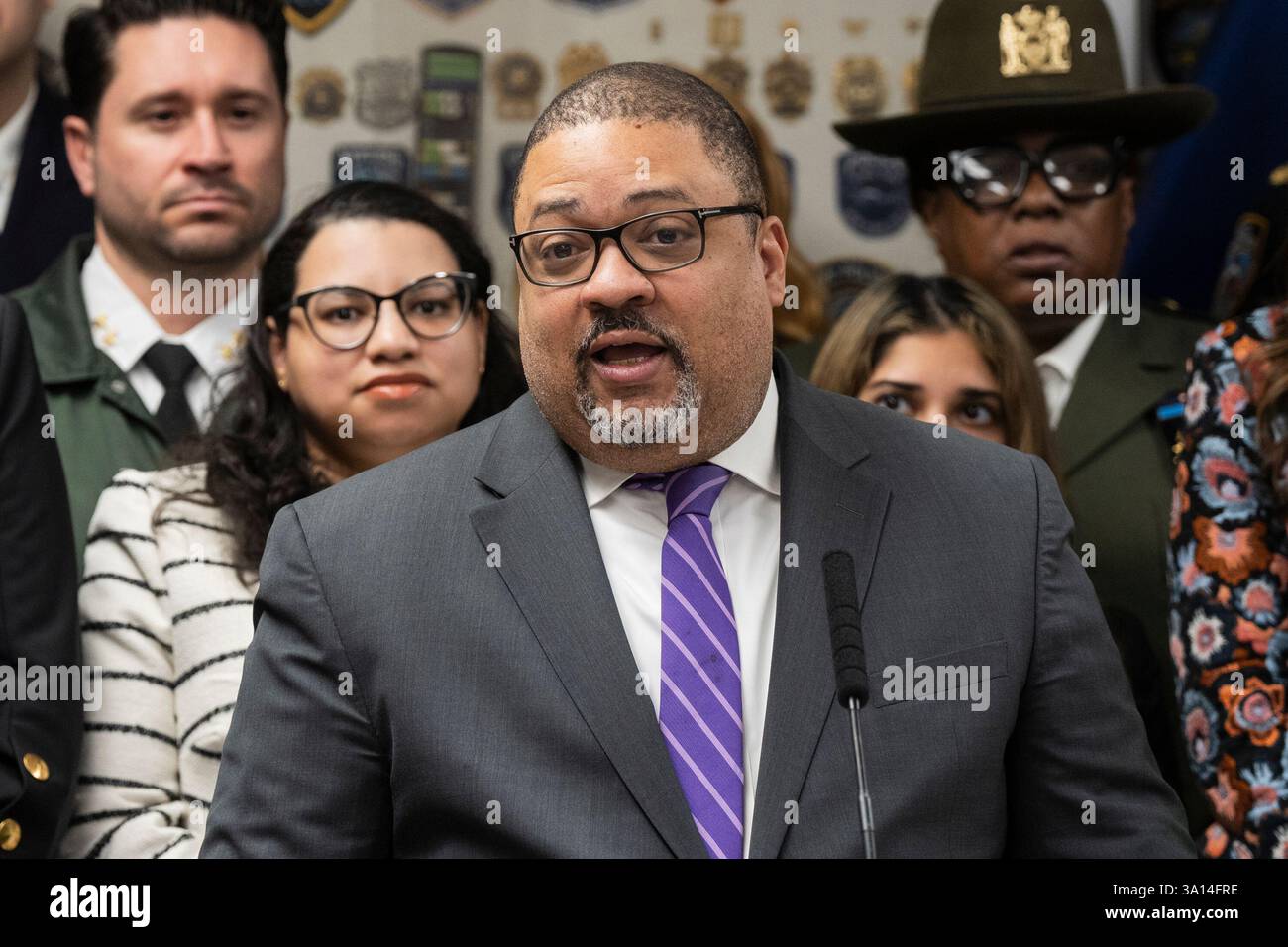 New York, New York, USA. 6th Mar, 2025. District Attorney Alvin Bragg ...