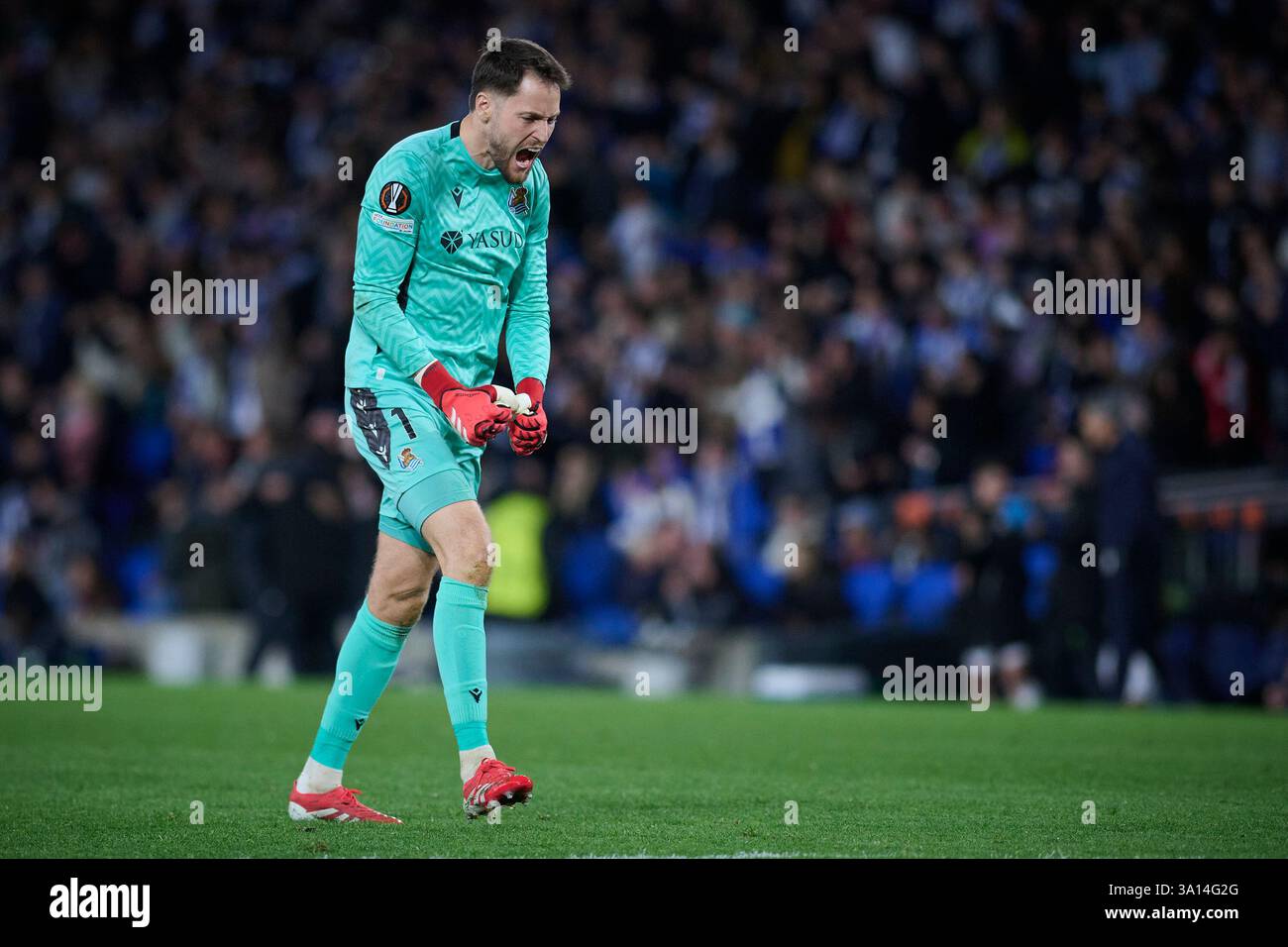 Madrid, Spain. 06th Mar, 2025. Real Sociedad's Alex Remiro celebrates a ...
