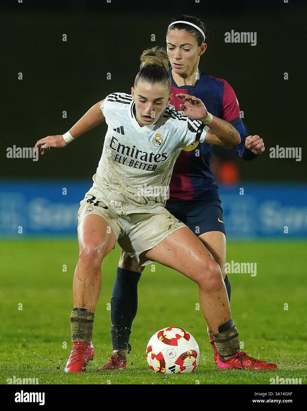 Madrid, Spain. 06th Mar, 2025. Real Madrid CF's Irune Dorado (l) and FC ...
