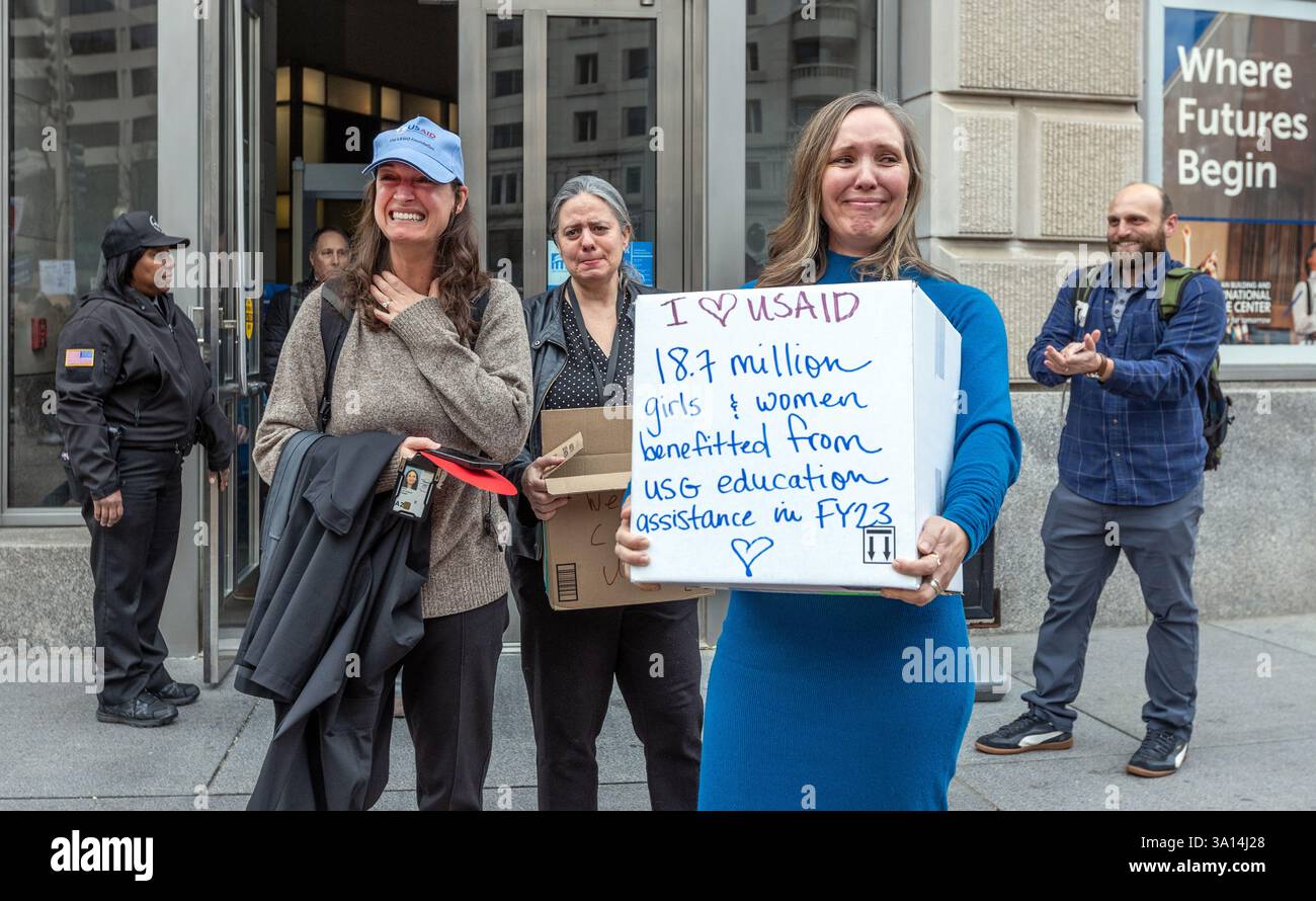 USAID employees and their supporters outside a Washington, D.C. federal ...
