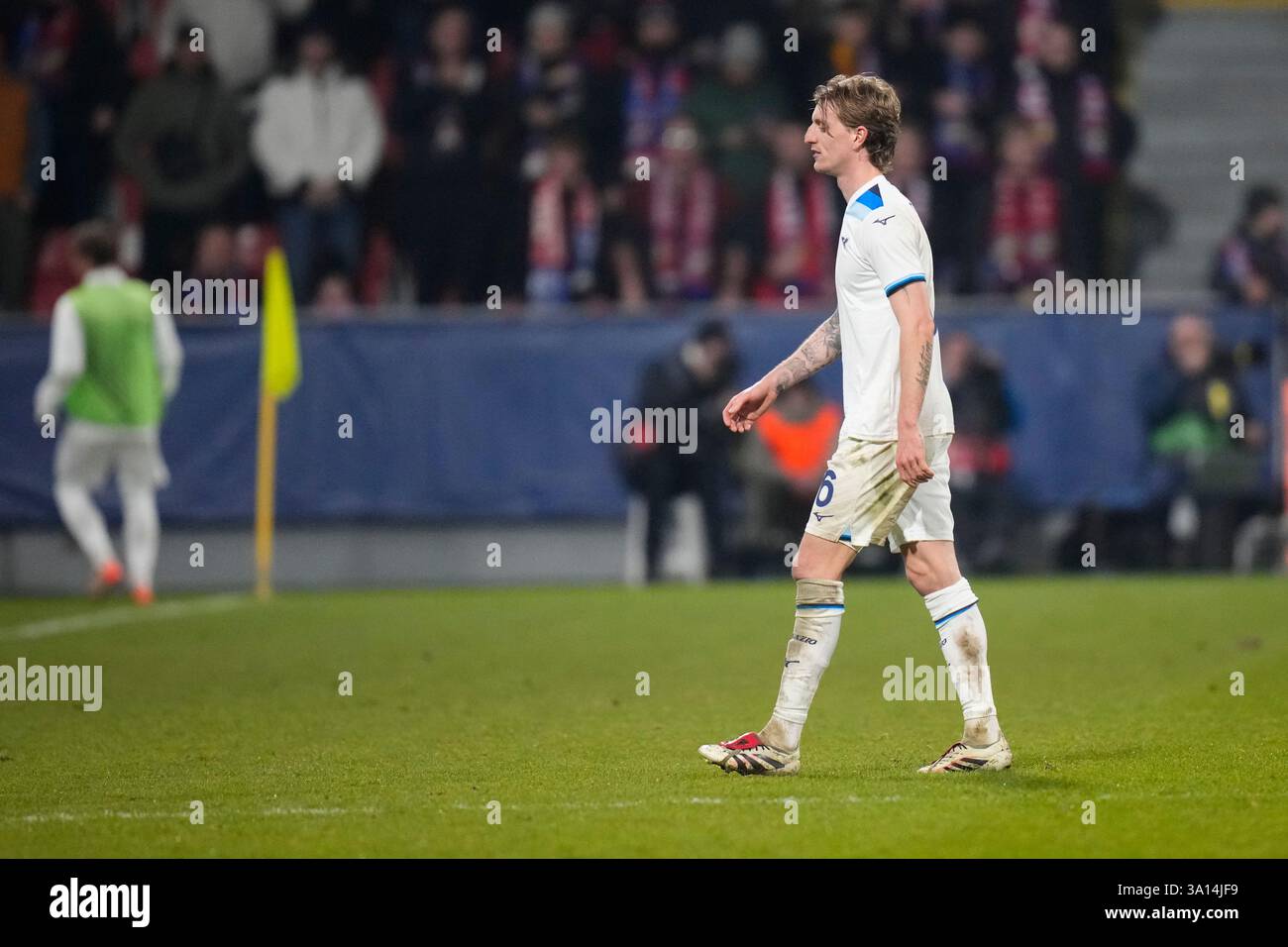 Lazio's Nicolo Rovella leaves the pitch after receiving the red card ...