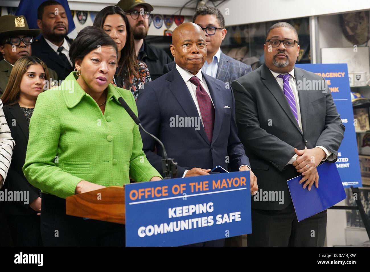 Ny. 06th Mar, 2025. Mayor Eric Adams, Alvin Bragg at the press ...
