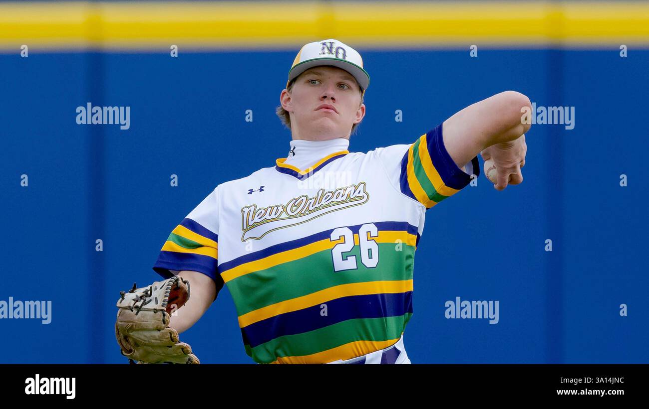 New Orleans pitcher Hayden O'Dell (26) throws during an NCAA baseball ...