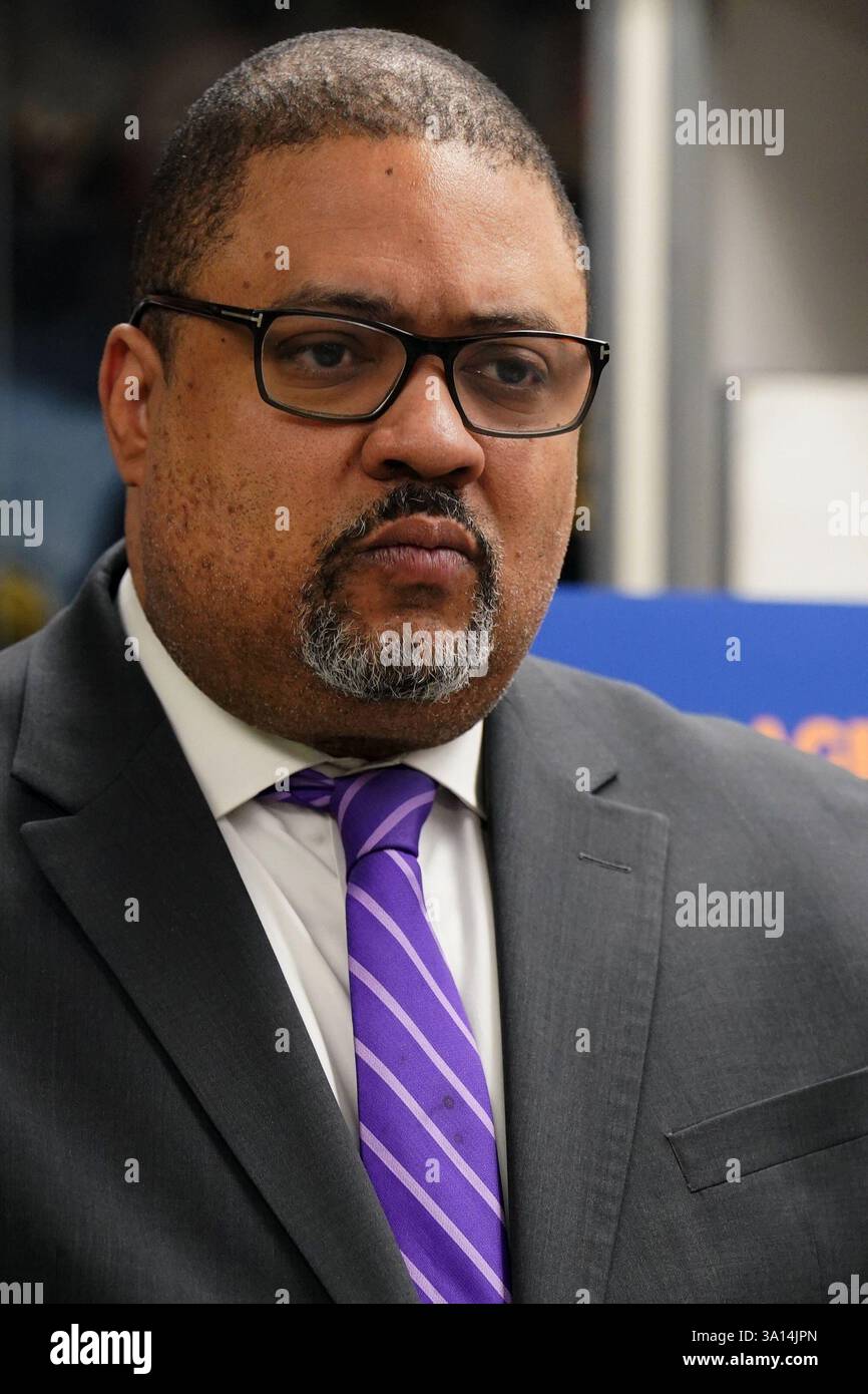 Ny. 06th Mar, 2025. Alvin Bragg at the press conference for Mayor Adams ...