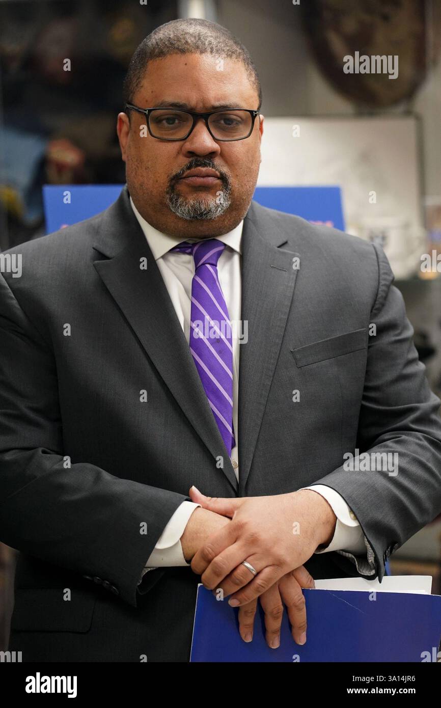 Ny. 06th Mar, 2025. Alvin Bragg at the press conference for Mayor Adams ...