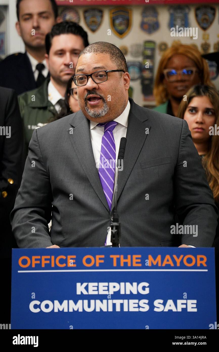 Ny. 06th Mar, 2025. Alvin Bragg at the press conference for Mayor Adams ...