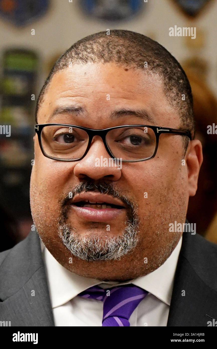 Ny. 06th Mar, 2025. Alvin Bragg at the press conference for Mayor Adams ...