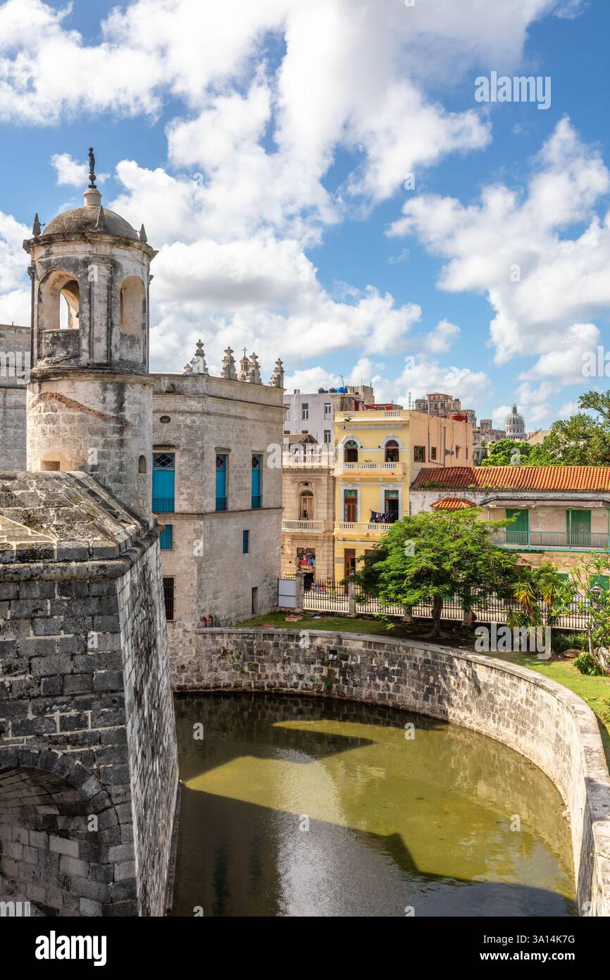 Havana Castle Of The Royal Force spanish fortress walls and moat with ...
