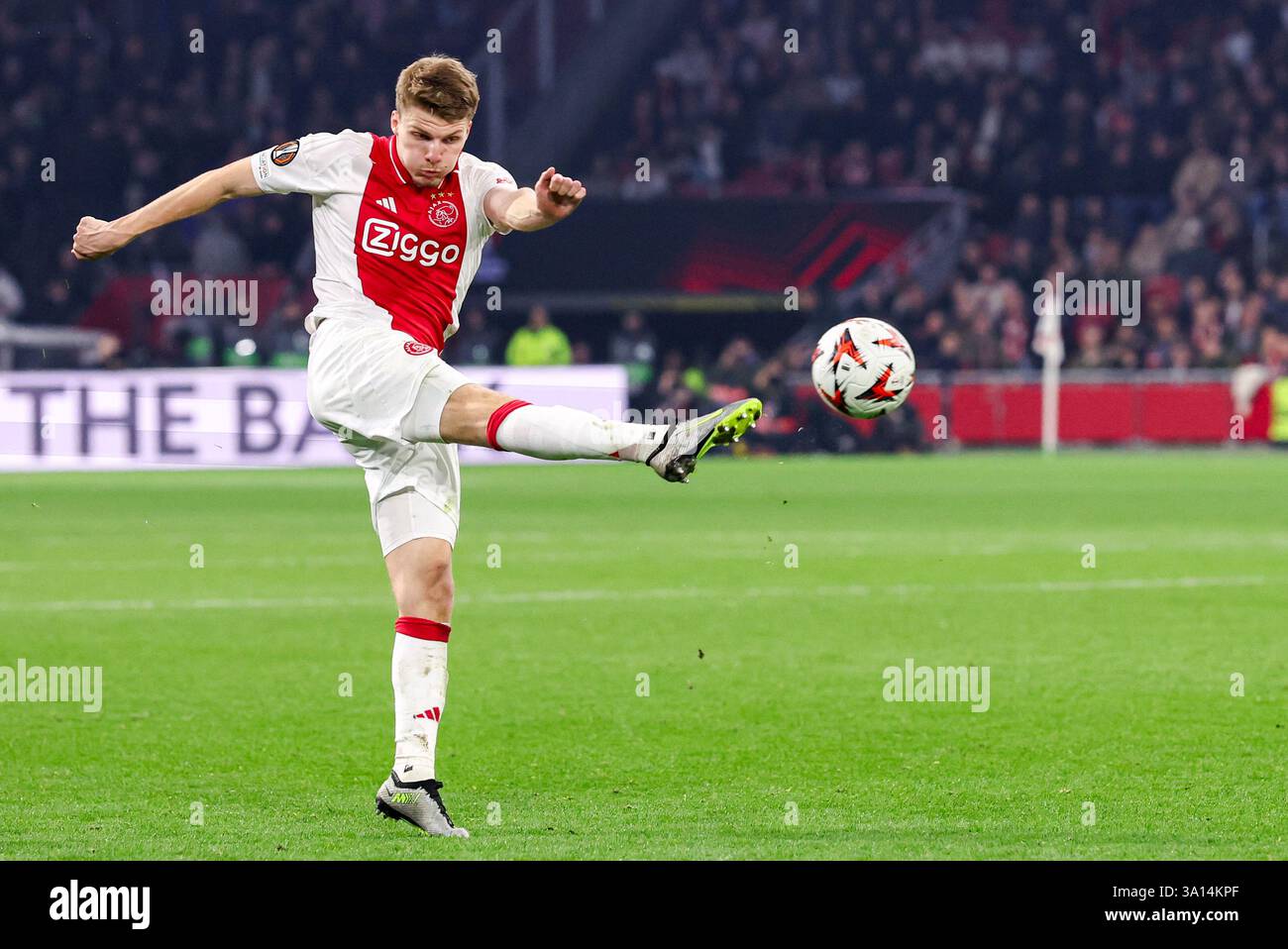 AMSTERDAM, NETHERLANDS - MARCH 6: Anton Gaaei of AFC Ajax kicks the ball during to the UEFA ...