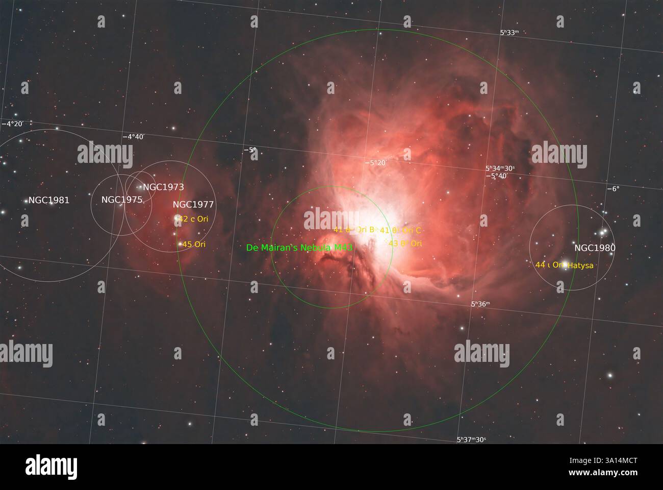 A breathtaking view of the Orion Nebula in stunning red hues, featuring ...