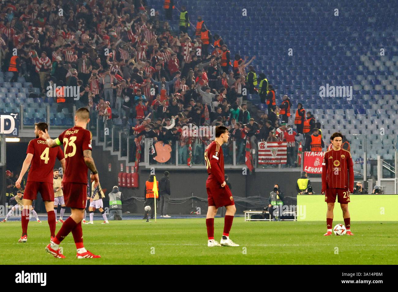 Rome, Italy, 6 March, 2025. Roma s players react after Inaki Williams, not pictured, of Athletic ...