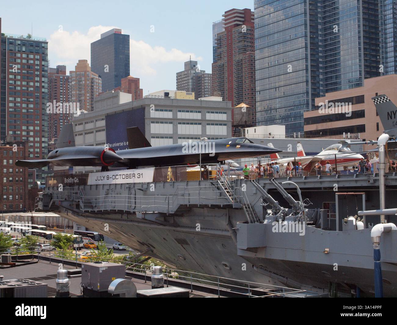 Views of the USS Intrepid aircraft carrier flight deck in New York City ...