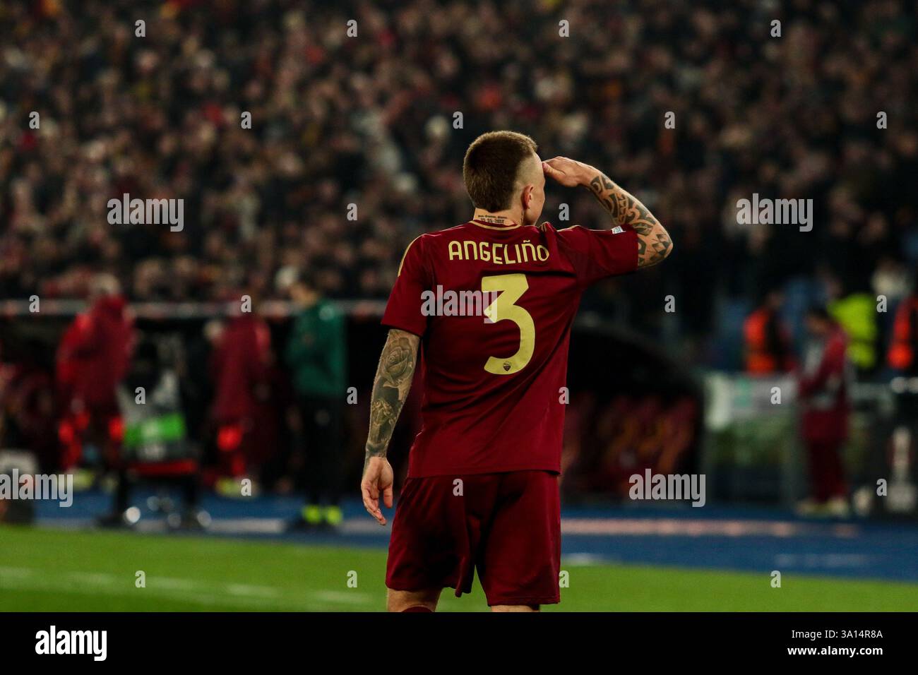 Rome, Italy. 06th Mar, 2025. Angelino of AS Roma goal celebrations ...