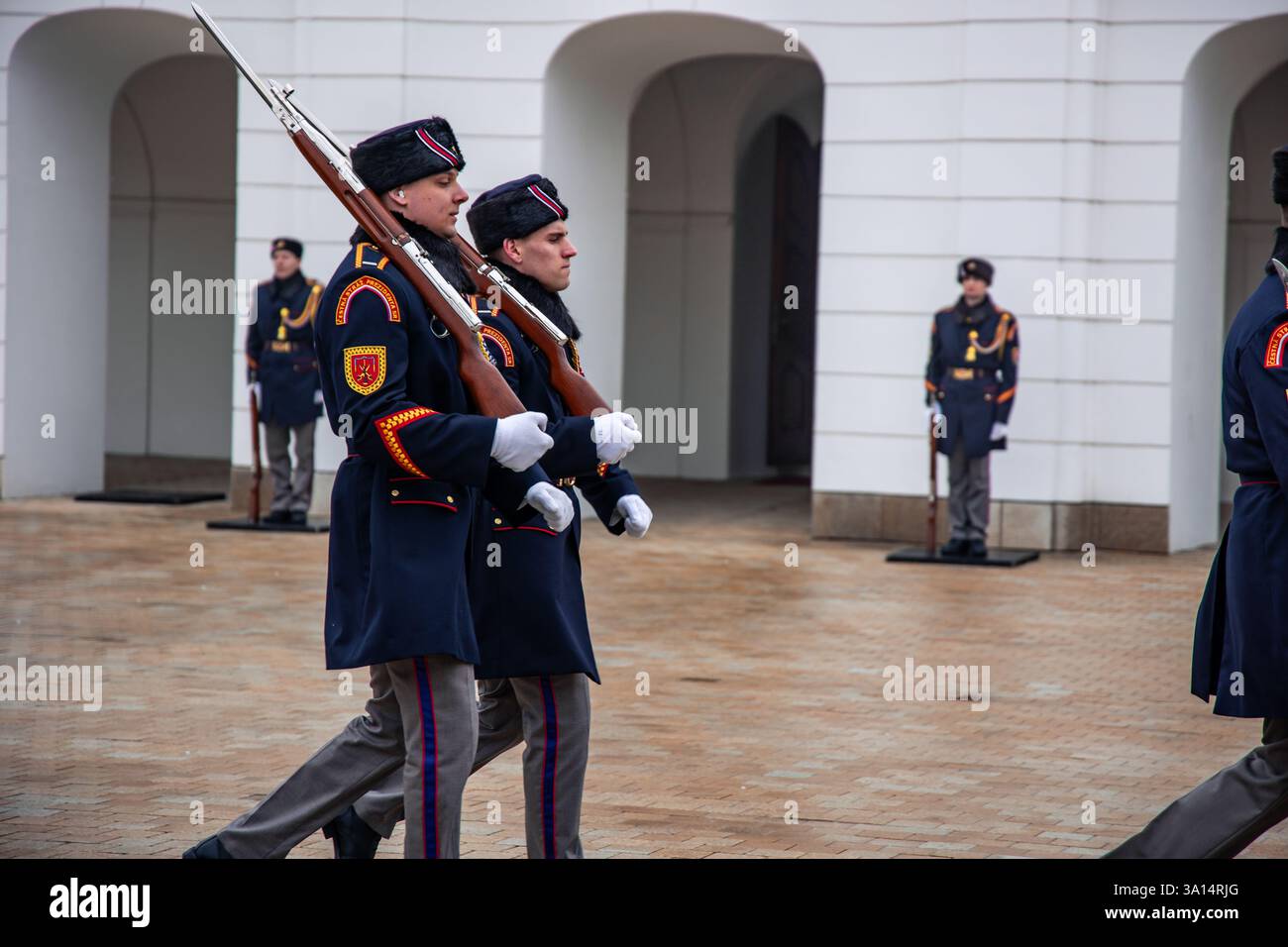 02-20-2025, Bratislava. Two Slovak honor guard members, dressed in ...
