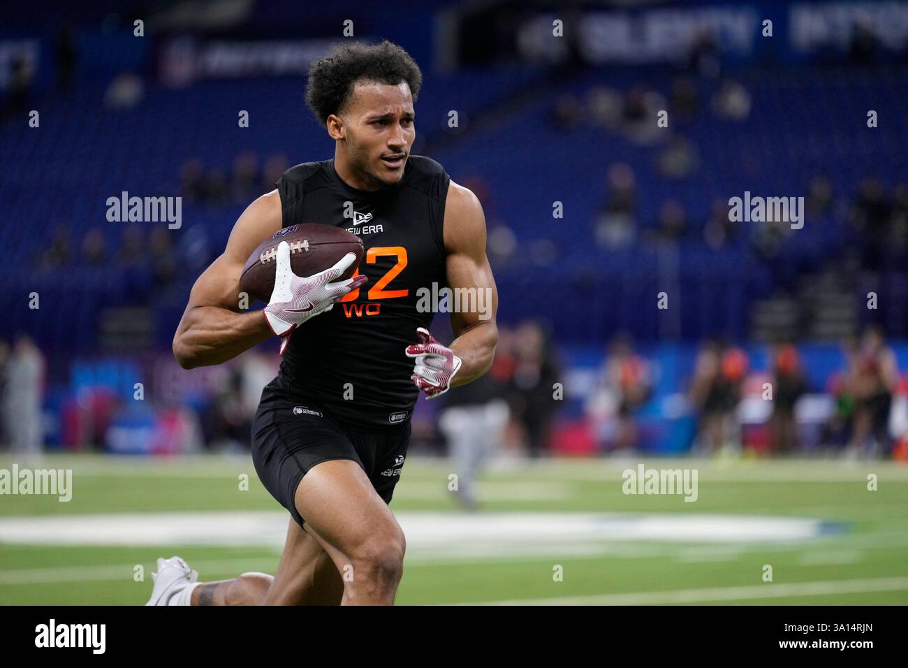 Stanford wide receiver Elic Ayomanor runs a drill at the NFL football ...