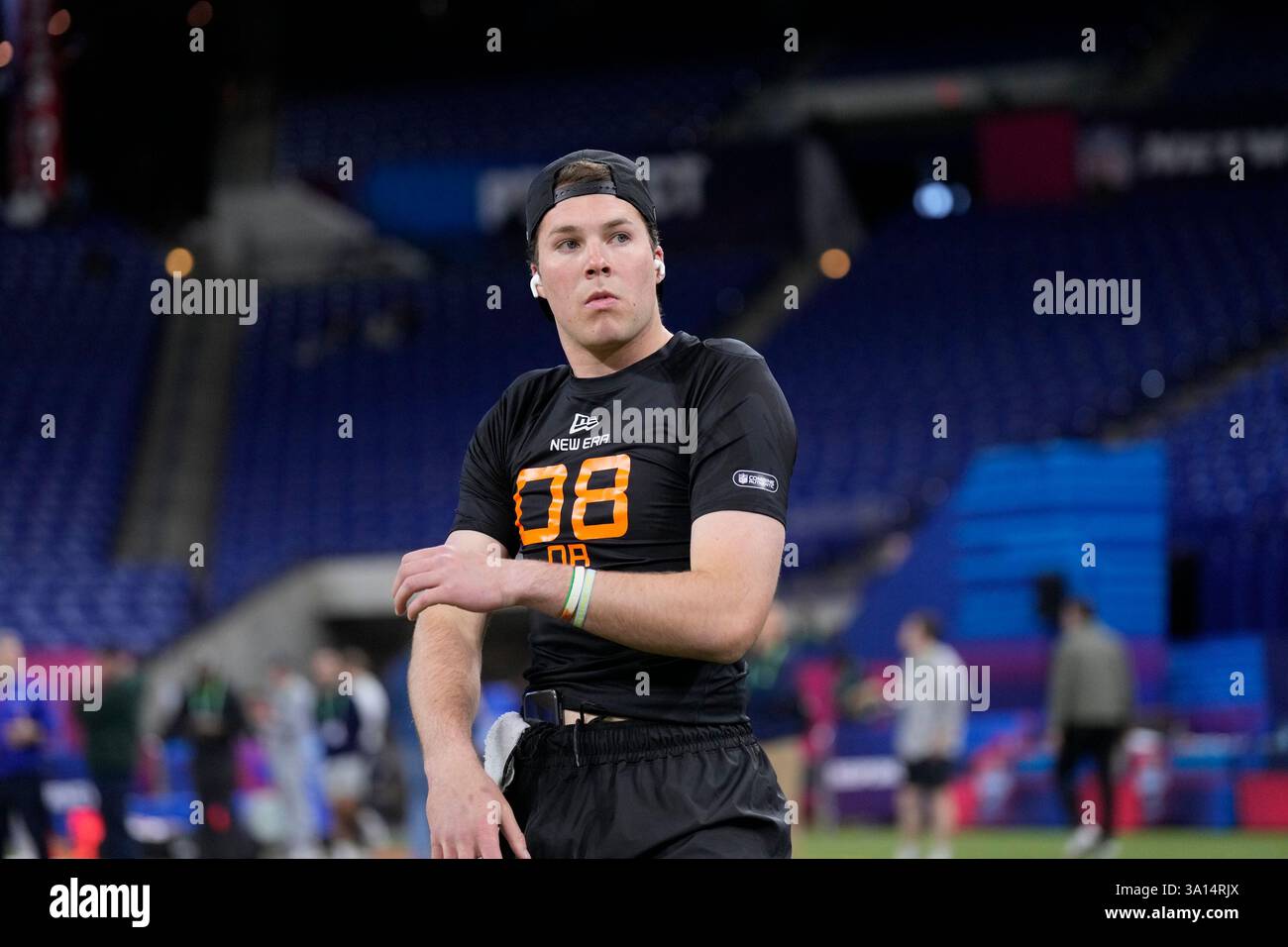 Notre Dame quarterback Riley Leonard runs a drill at the NFL football ...