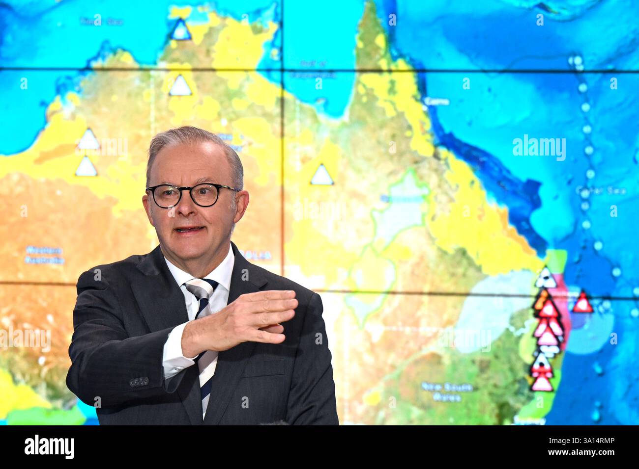 Australian Prime Minister Anthony Albanese speaks to media during a ...