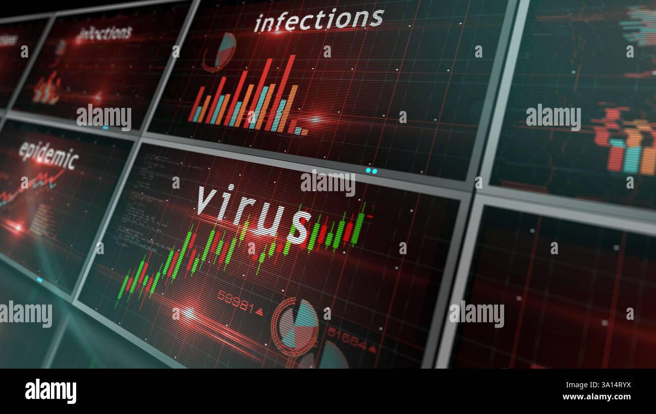 Virus pandemic crisis charts and graphs diagram concept 3d illustration ...