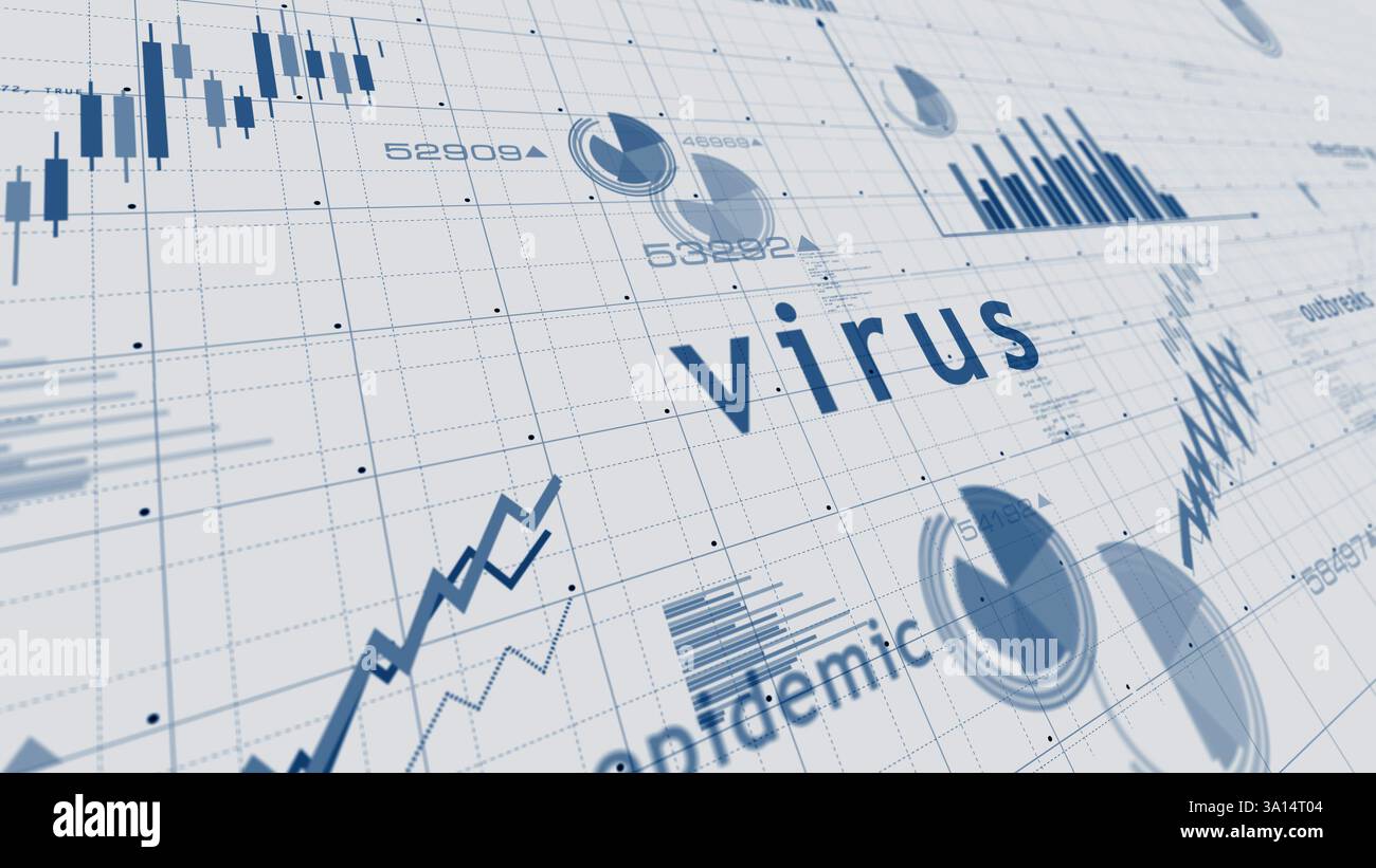 Virus pandemic crisis charts and graphs diagram on paper concept 3d ...