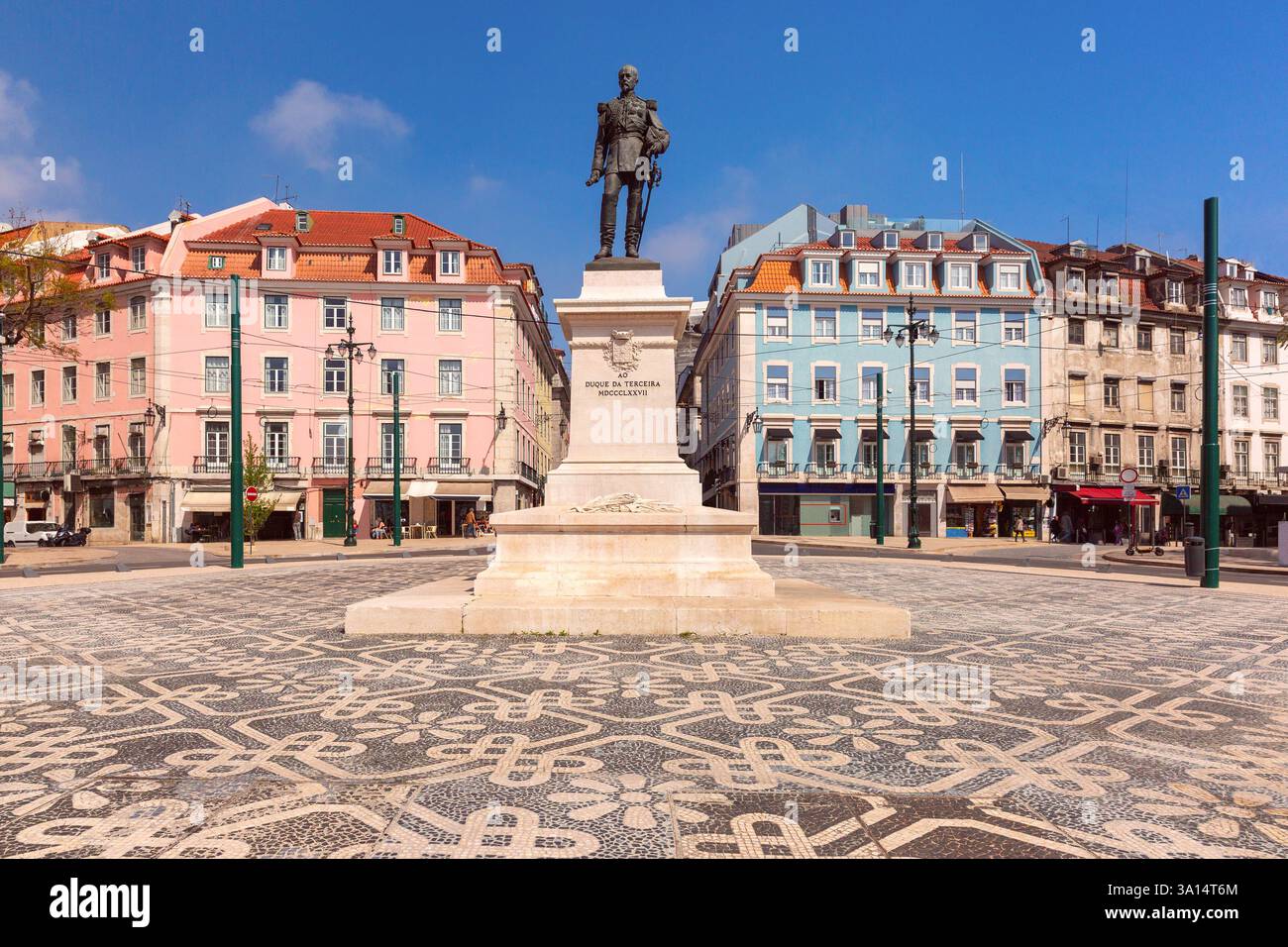 Duque da Terceira Square in Lisbon, Portugal, with the statue of the ...