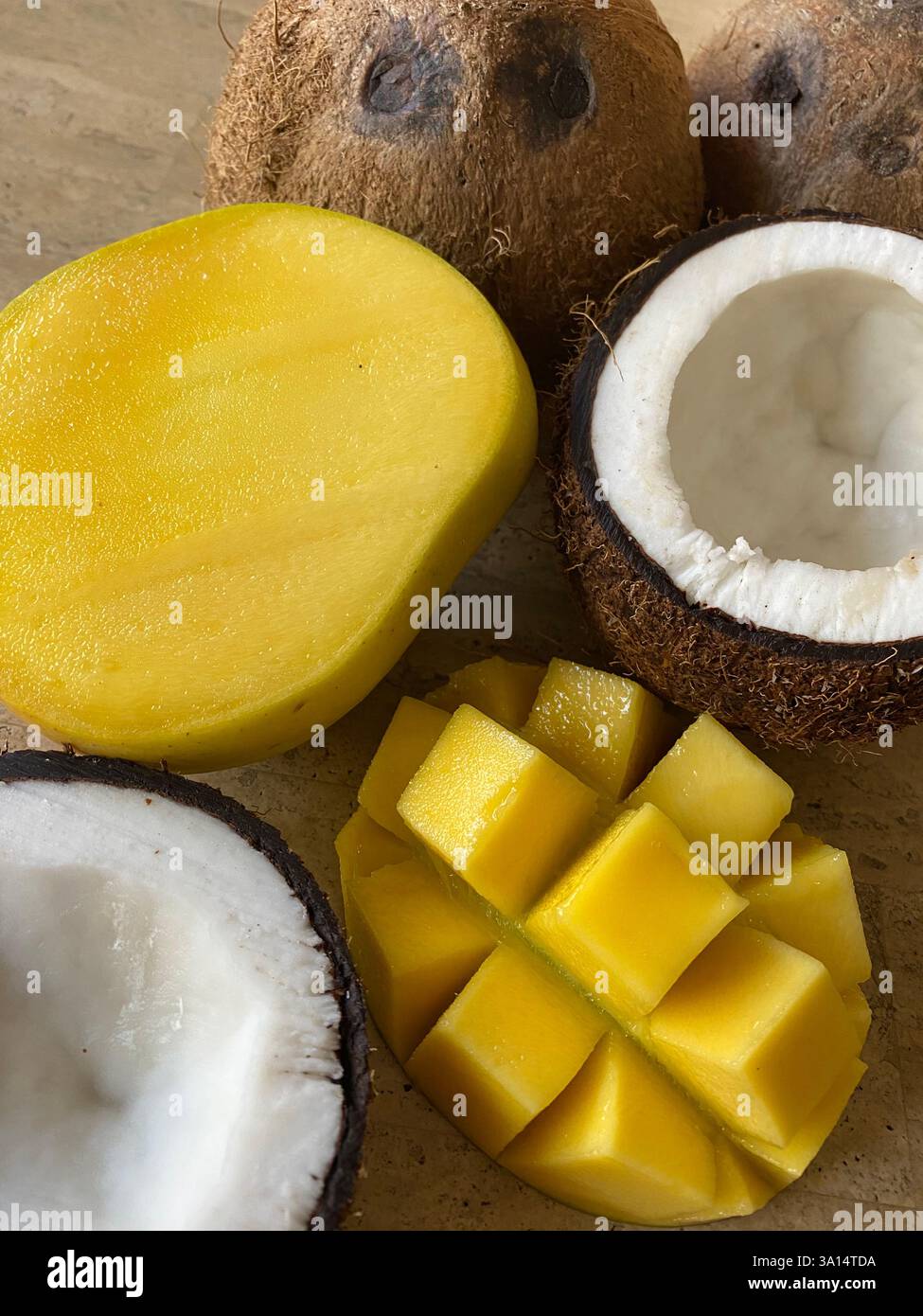 coconut bananas mango lime pineapples Stock Photo - Alamy