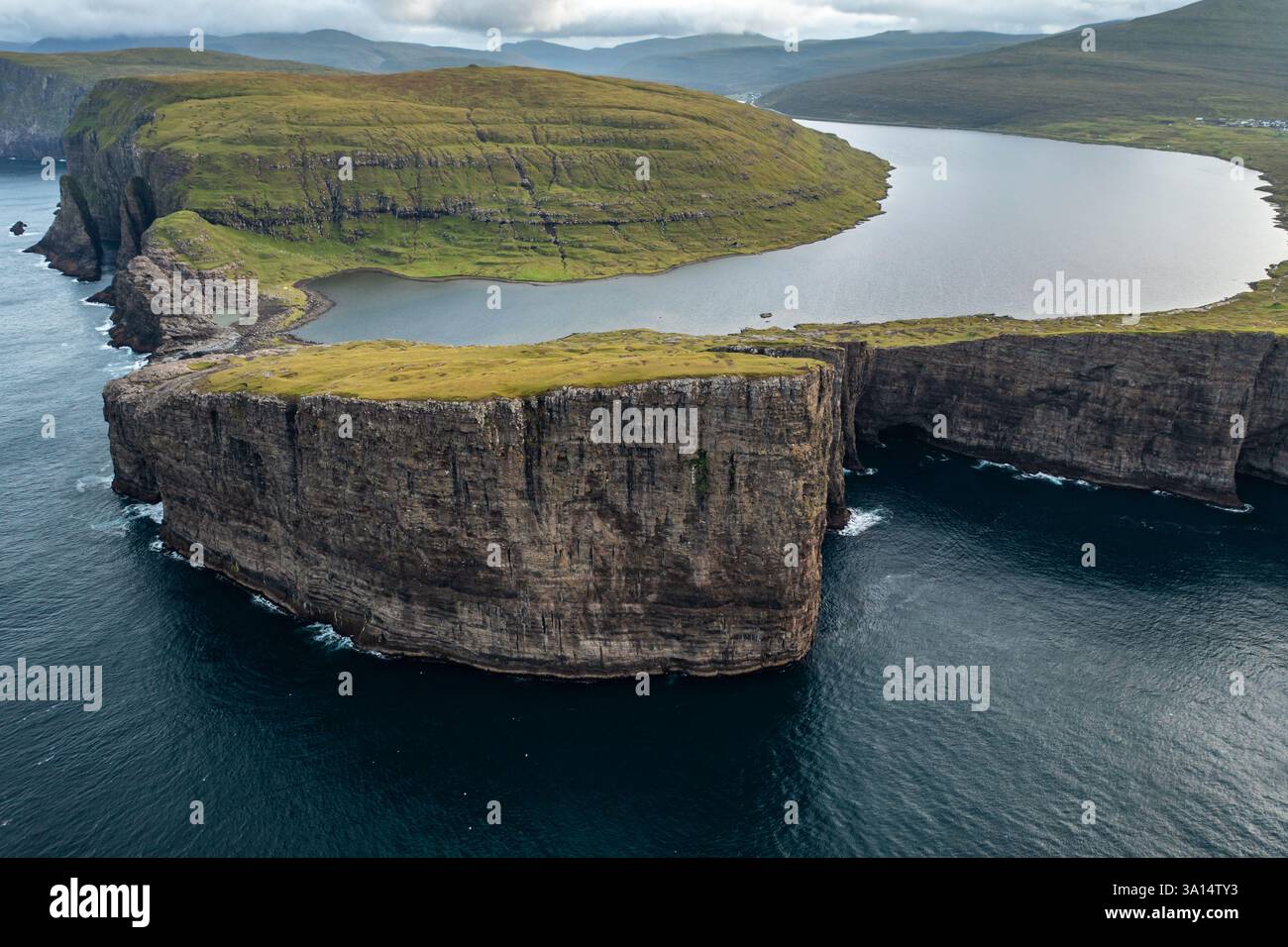 Stunning Aerial View of Faroe Islands Cliffs and Waterscape Stock Photo ...
