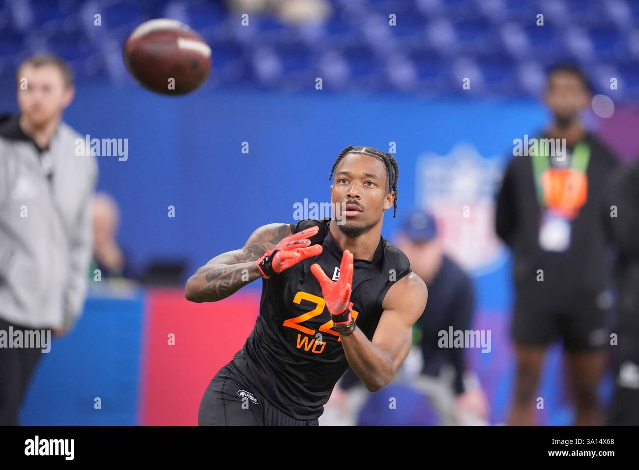 Oregon wide receiver Tez Johnson runs a drill at the NFL football ...