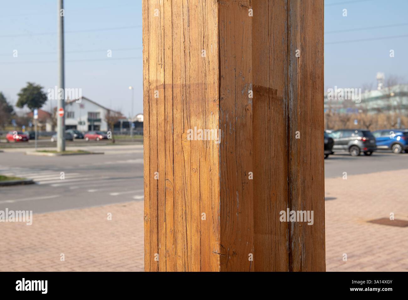glulam with signs of wear due to time and weather, base structure beams ...