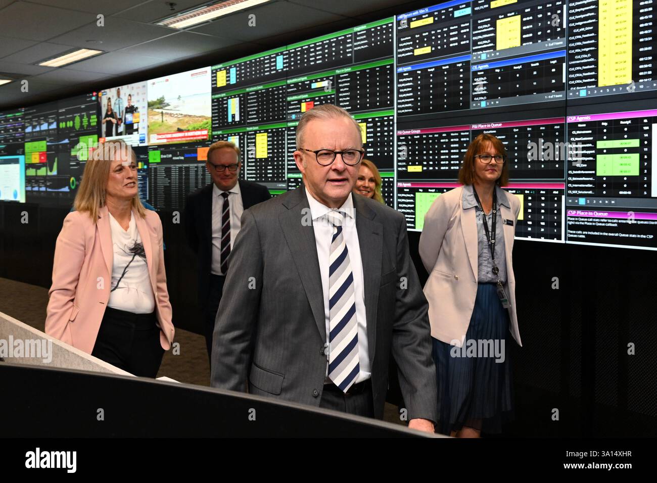Australian Prime Minister Anthony Albanese speaks to staff during a ...